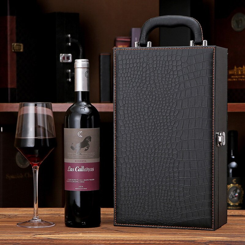 Imitation alligator Wine Bottle Box Leather 2 Red ... – Grandado