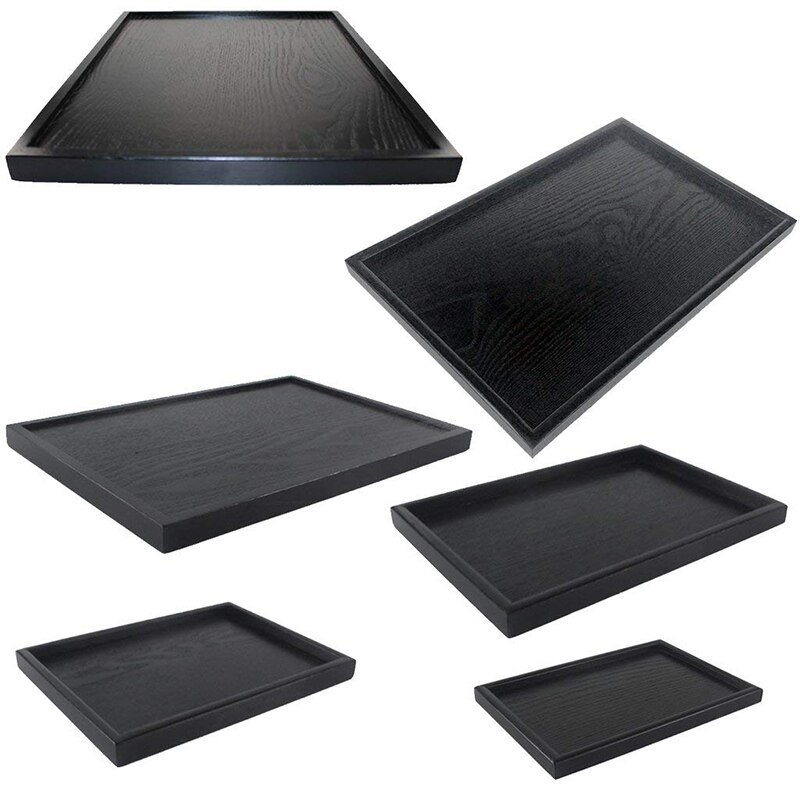 Wooden Serving Tray Tea Dishes Plate- Black – Grandado