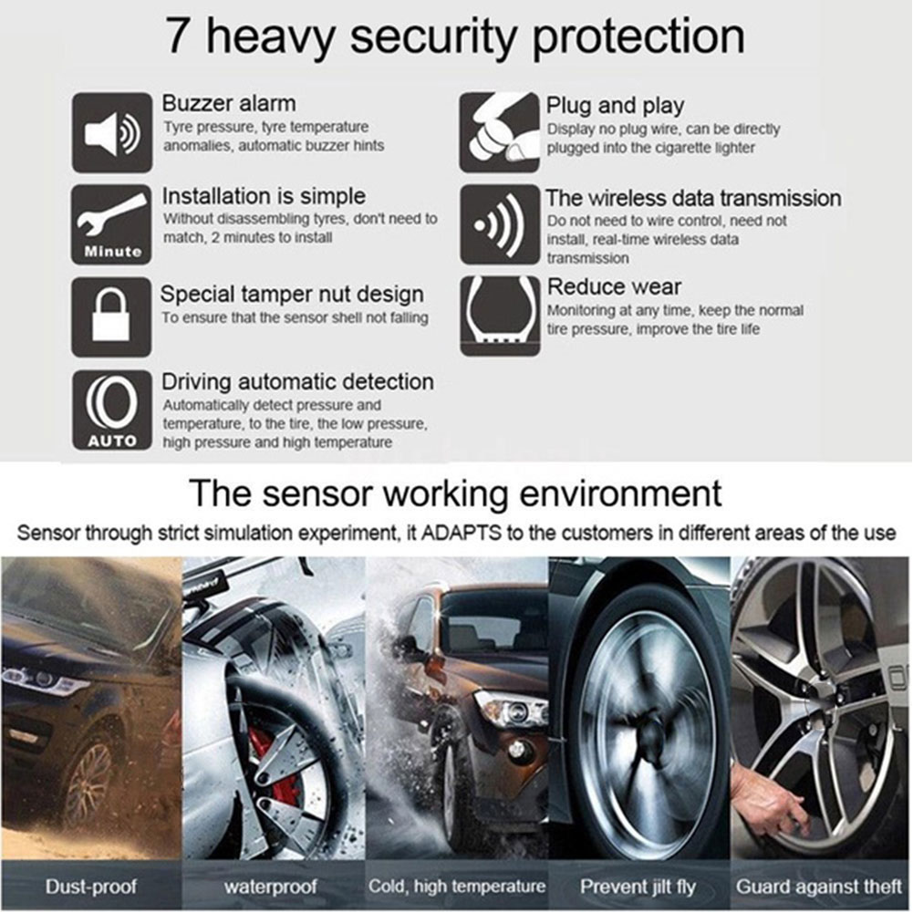 Vehemo Auto Lcd Tpms Met 4 Externe/Ingebouwde Sens... – Vicedeal