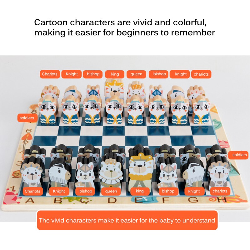 Wooden Children Cartoon Chess Set Three-Dimensiona... – Vicedeal