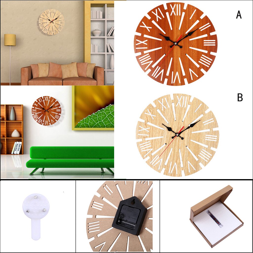 3d Ronde Holle Houten Wandklok Decoratieve Klok Ci... – Grandado 3d Ronde Holle Houten Wandklok Decoratieve Klok Ci... – Grandado