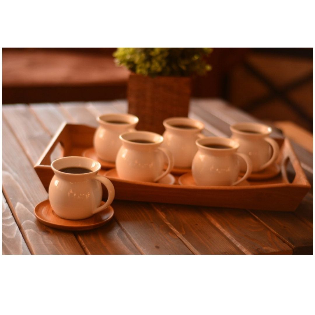 White Cup And Wooden Saucer Coffee Mate Milk Ceram... – Grandado