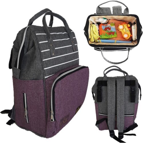 Mother Baby Care Backpack Striped Gray Purple – Grandado