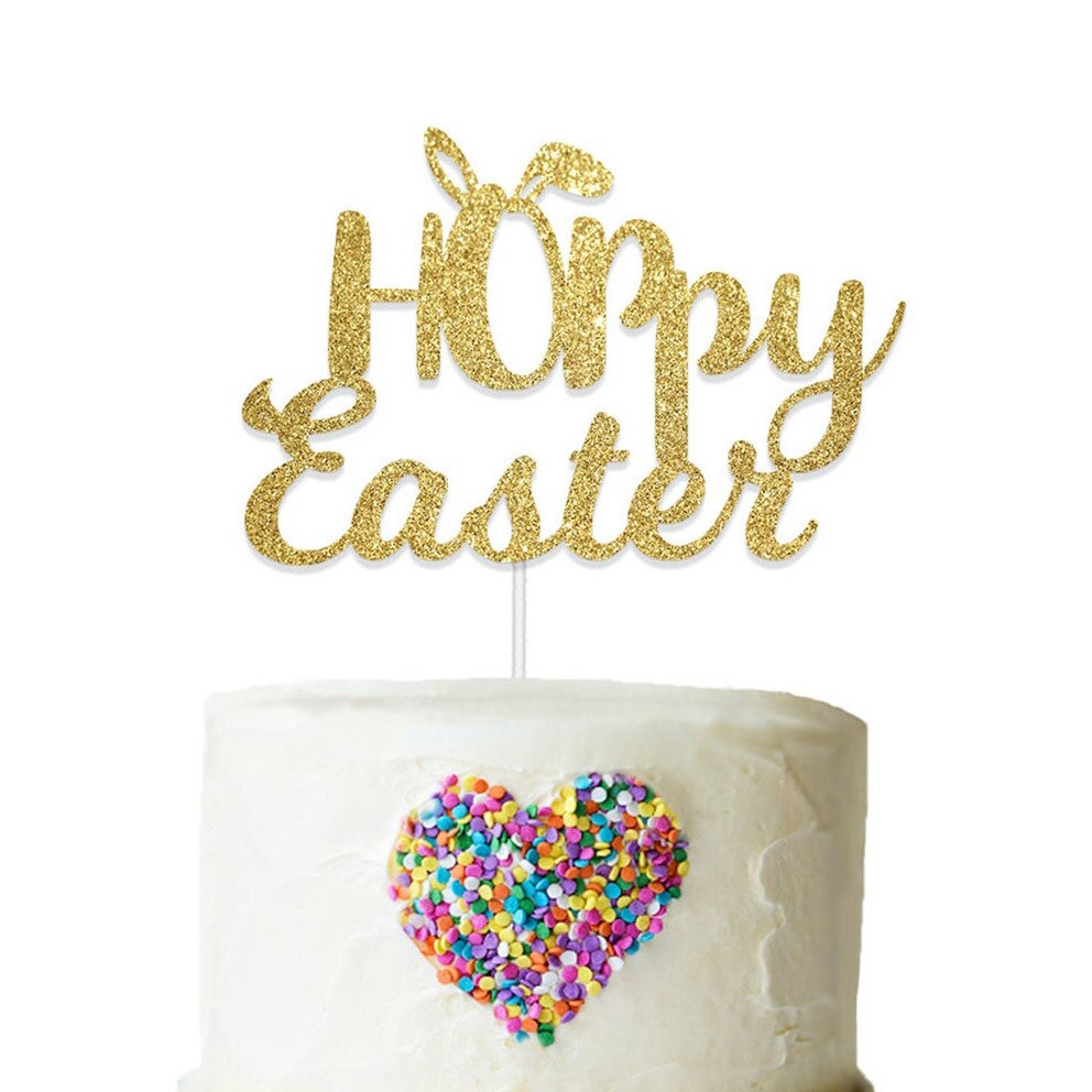 Glitter Paper Gold Happy Easter Bunny Cake Topper ... – Grandado