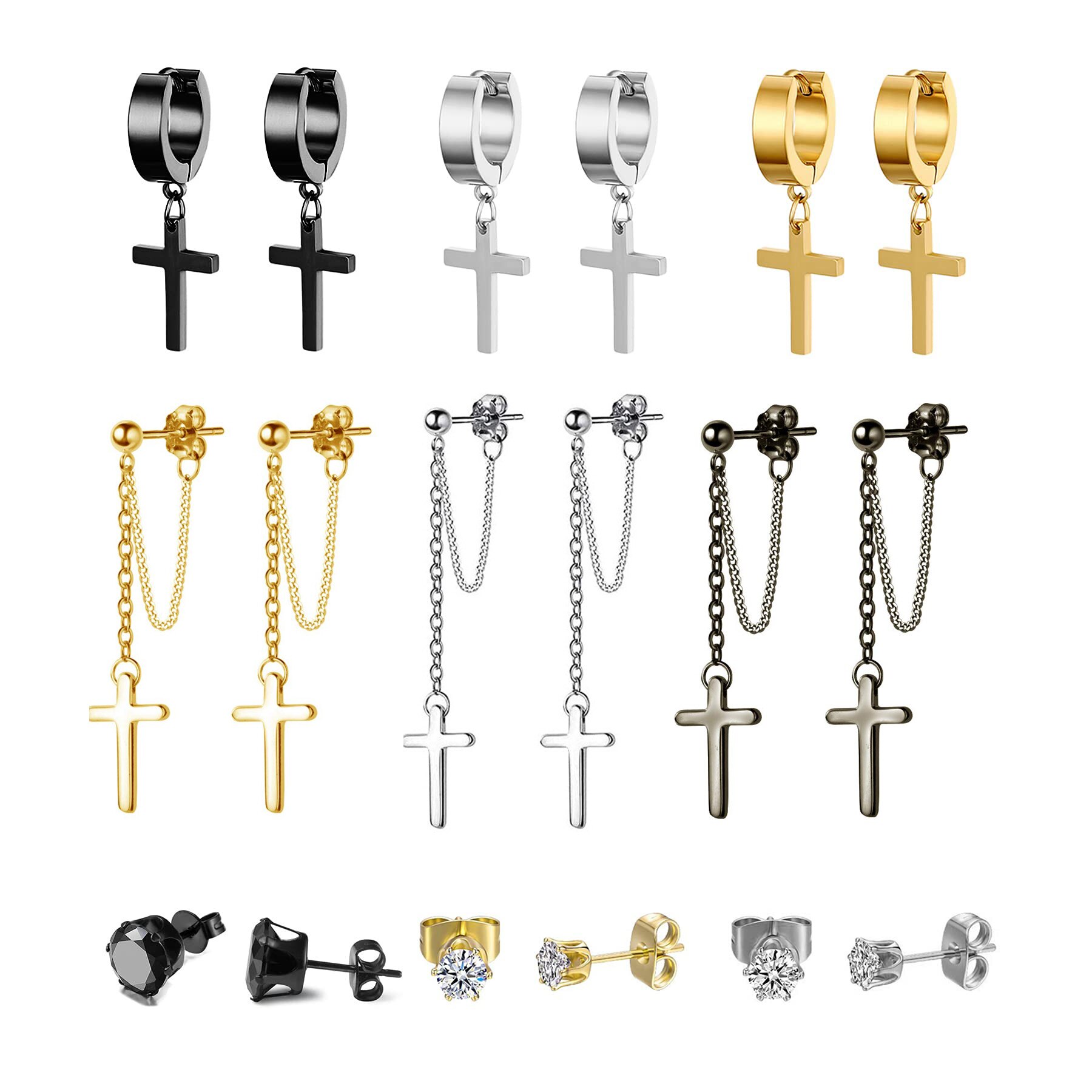 9 Pairs Round Clear Cubic Zirconia Stud Earrings C... – Grandado