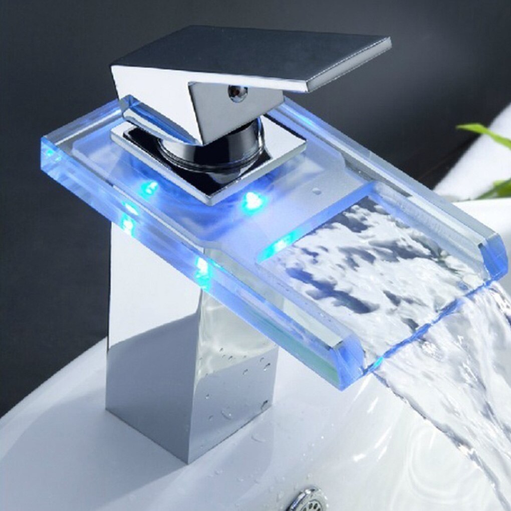 Waterfall Bathroom Sink Tap Faucet Glass Spout Bra... – Grandado