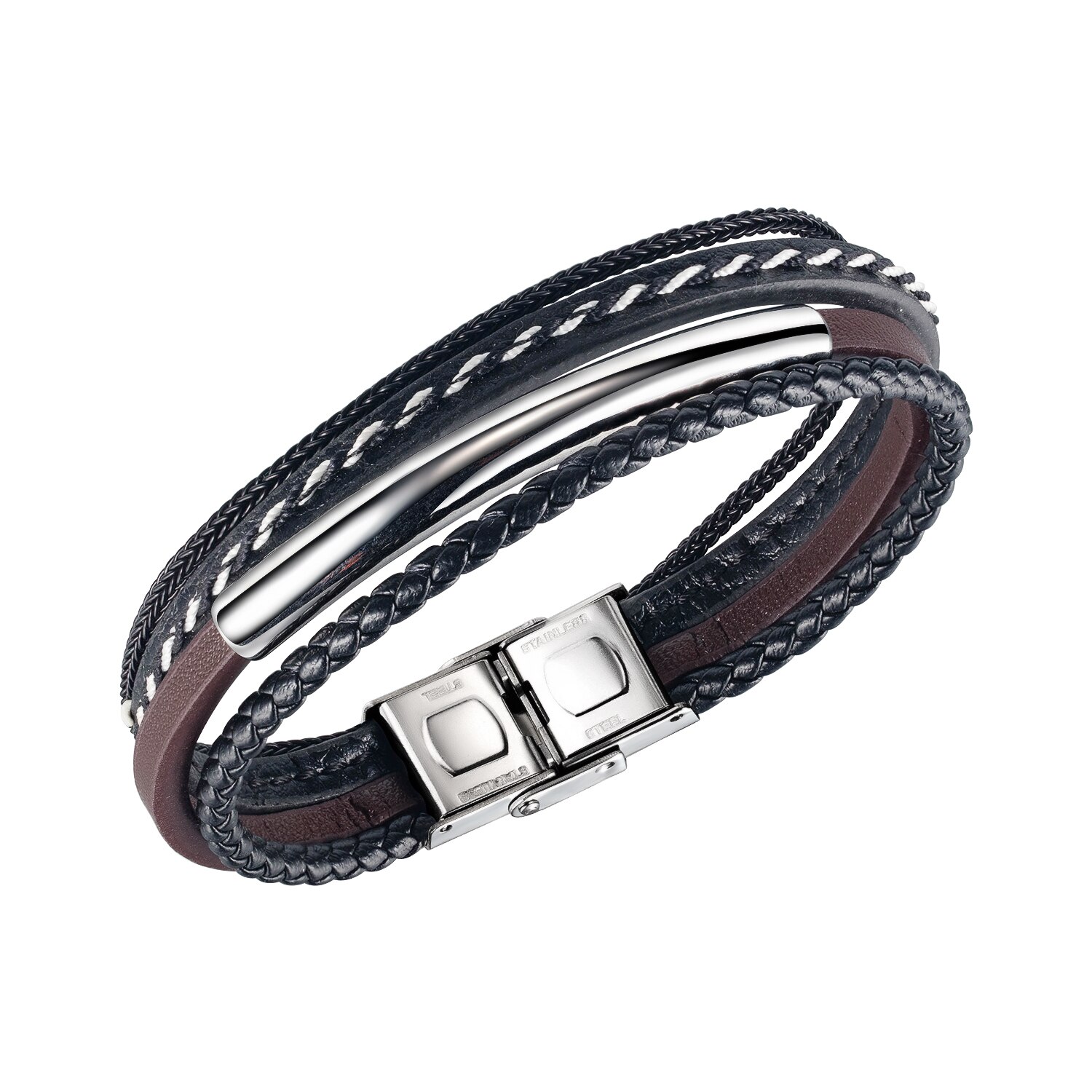 Cyue-pulsera de cuero trenzado multicapa para homb... – Grandado