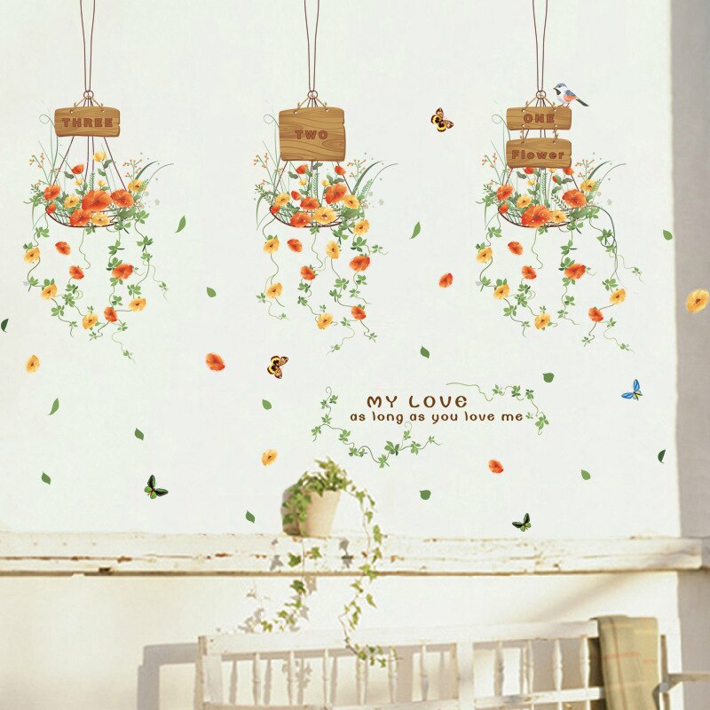 Wall Stickers Flowers Fresh Hanging Basket for Liv... – Vicedeal