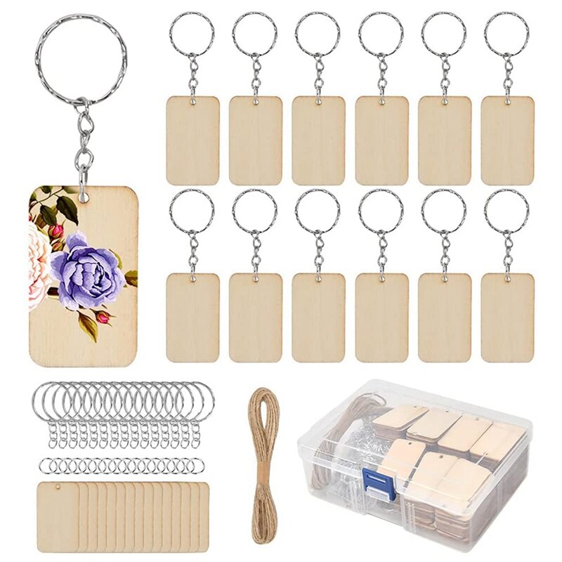 80Pcs Lege Rechthoek-Vormige Houten Sleutelhanger ... – Vicedeal