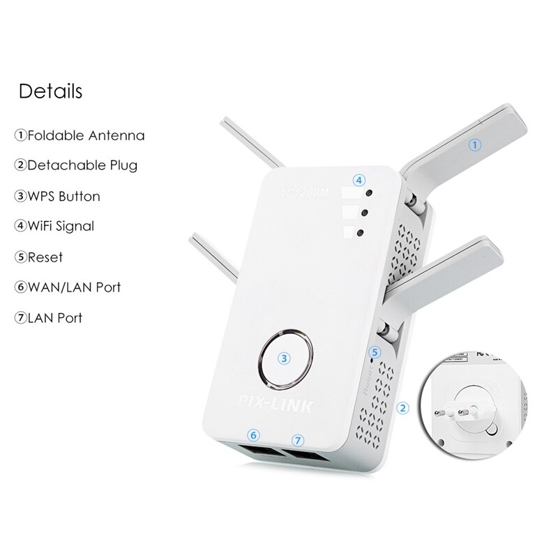 PIX-LINK 1200Mbps Wireless-AC Dual Band Repeater/A... – Grandado