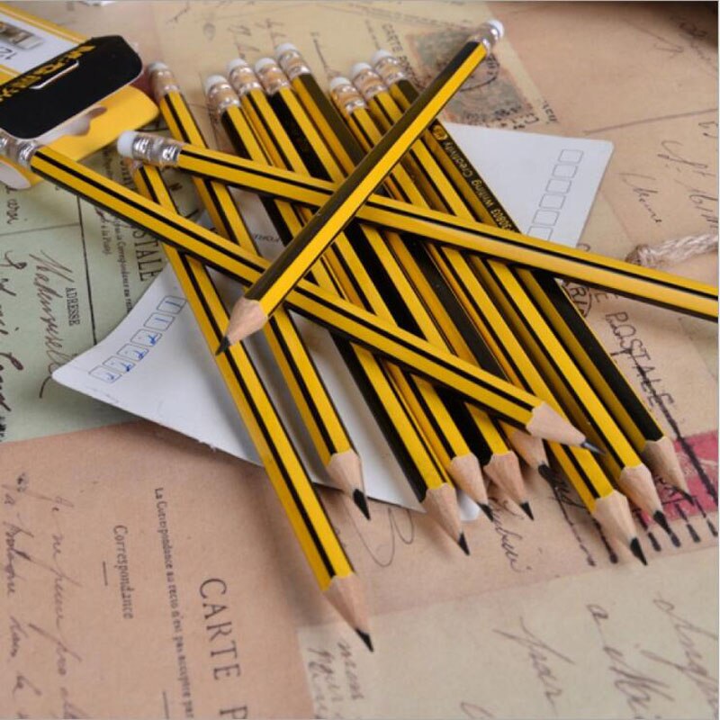 12pcs/lot Classical Yellow Black strip HB pencil w... – Grandado