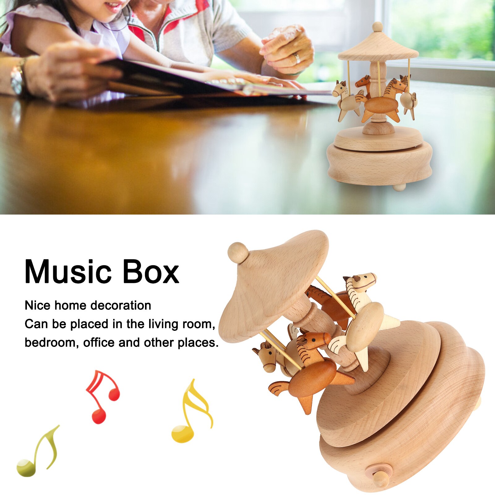 Wooden Horse Roundabout Carousel Rotating Musical ... – Grandado