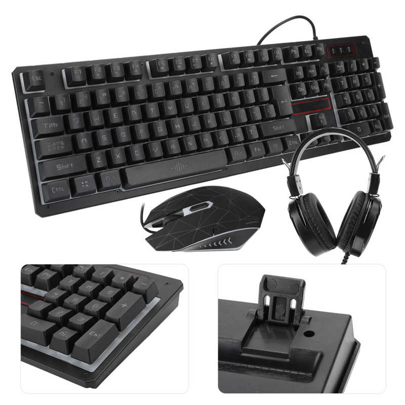 3pcs Wired Keyboard Mouse Headset Set Gaming Backl Grandado
