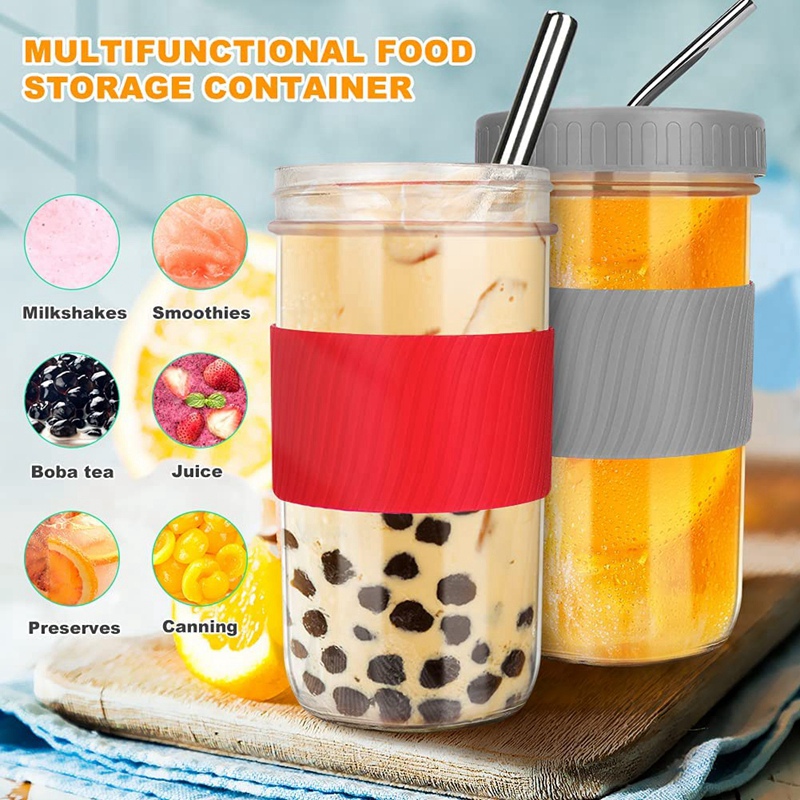22Oz Reusable Boba Cup Mason Jar Cups with Lids an... – Grandado