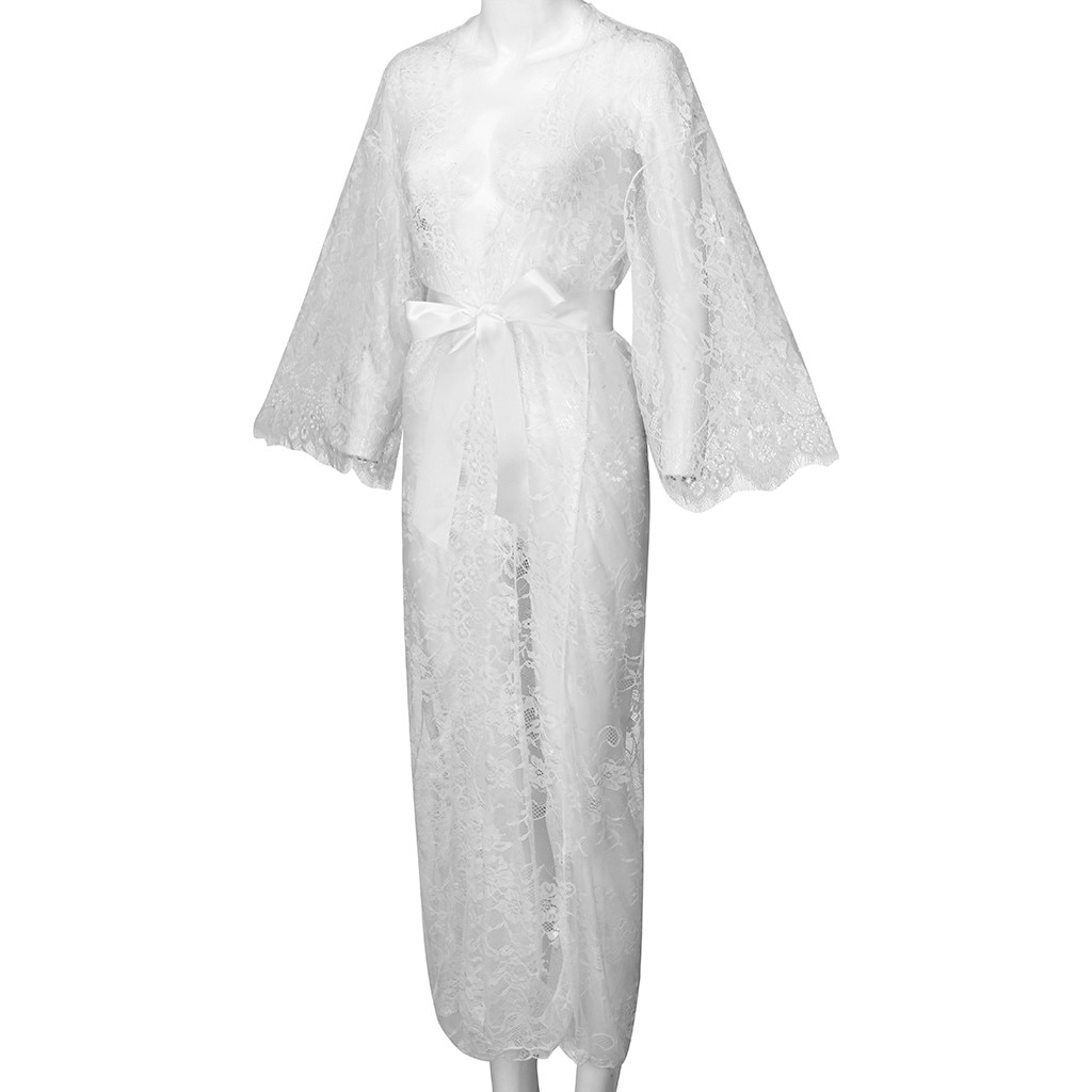 Lace Robe Sexy Sleepwear Women See Through Long Ro Vicedeal