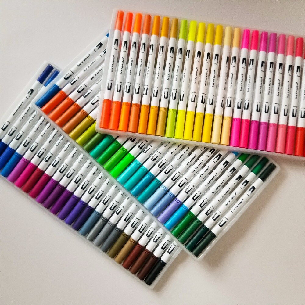 120 Kleuren Fineliner Dual Tip Borstel Art Markers... – Vicedeal