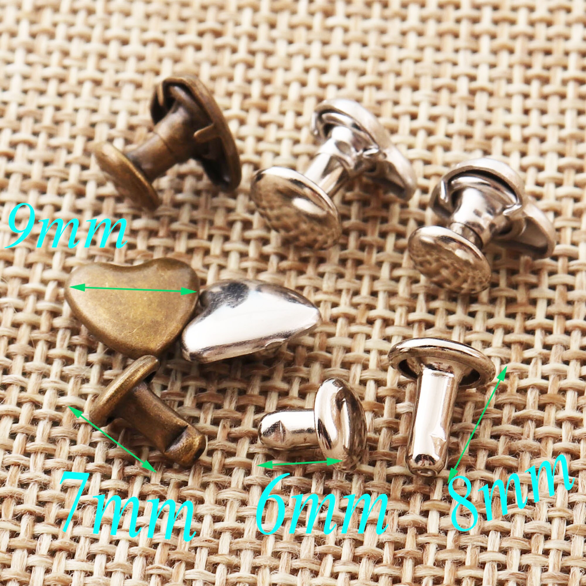 100 stk hjerte antik bronze/sølv dobbelthætte nitt... – Grandado