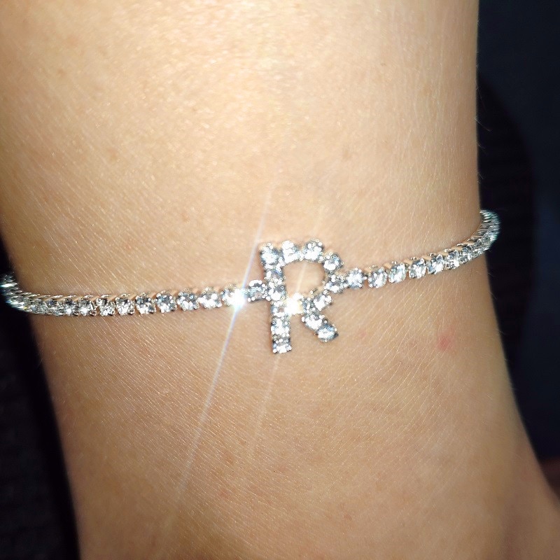Rhinestone Alphabet Ankle Bracelet A-Z Initial Let... – Grandado