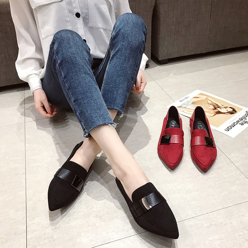 metal decoration leatheer band flats womenn pointe... – Grandado