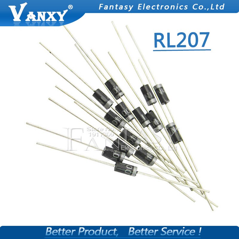 100pcs Gelijkrichter Diode 2A 1000V DO-15 RL207 – Vicedeal