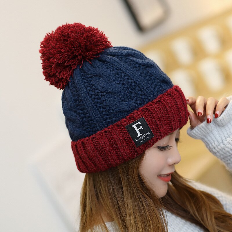Knitted Winter Letters hats Women Double Thicken a... – Vicedeal