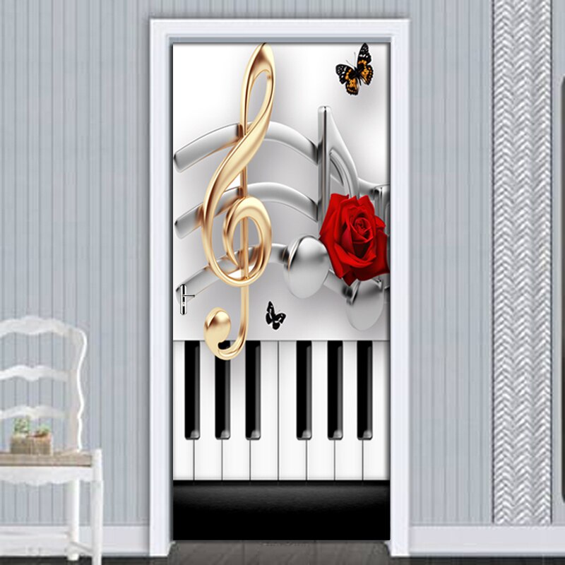 DIY Self adhesive Door Stickers 3D Piano note rose... – Vicedeal