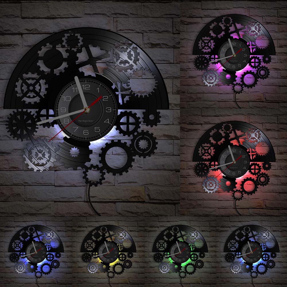 Gothic Steampunk Vinyl Record Wall Clock Gears Bla... – Grandado