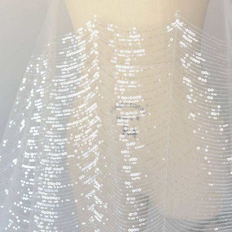 Light Ivory sequins tulle lace fabric costume sequ... – Grandado