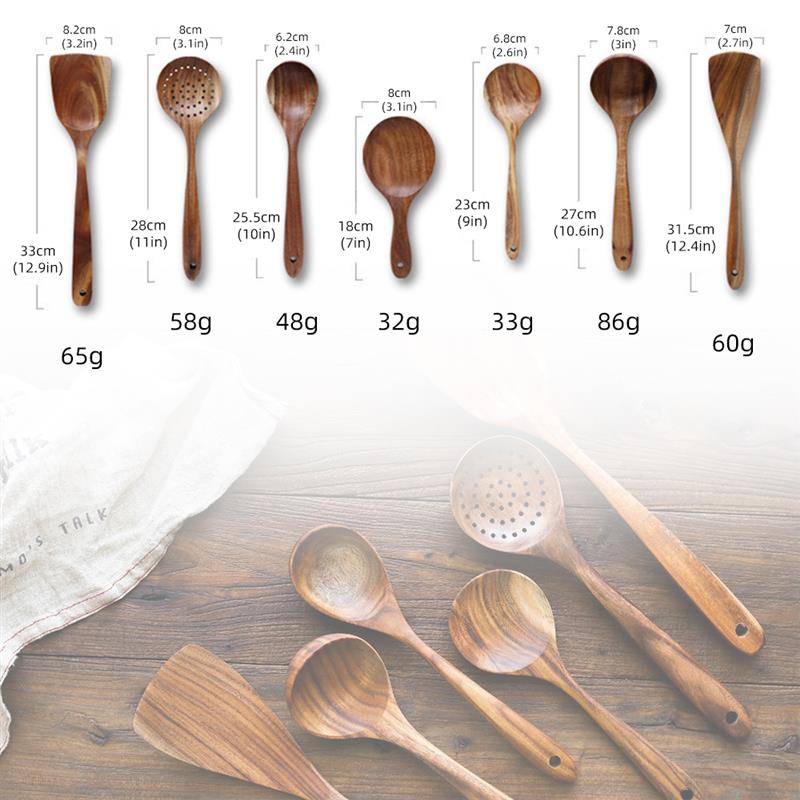 Teak Spoon With Long Handle, Wooden Colander, Spec... – Grandado