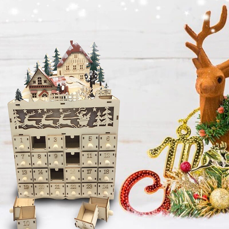 LED Light Wooden Advent Calendar Cabinet Nativity ... – Grandado