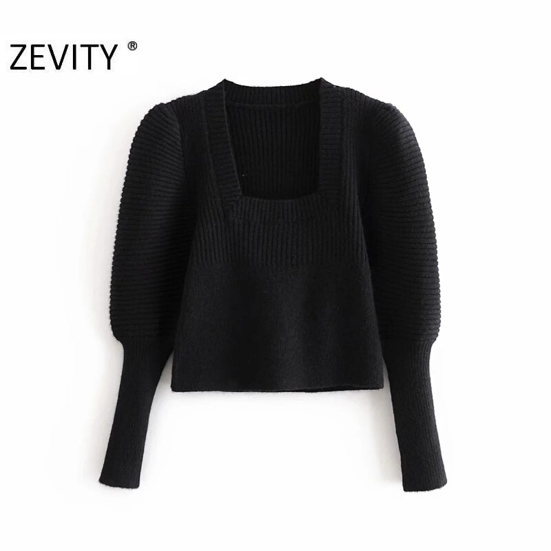 ZEVITY women high street square collar knitting sw... – Grandado