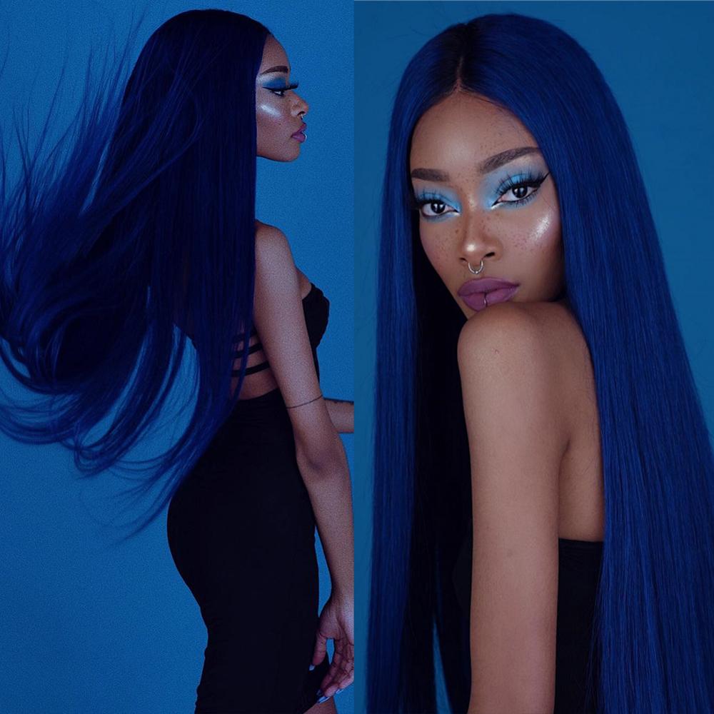 DLME Lace Front Wigs Blue Long Straight Synthetic ... – Vicedeal