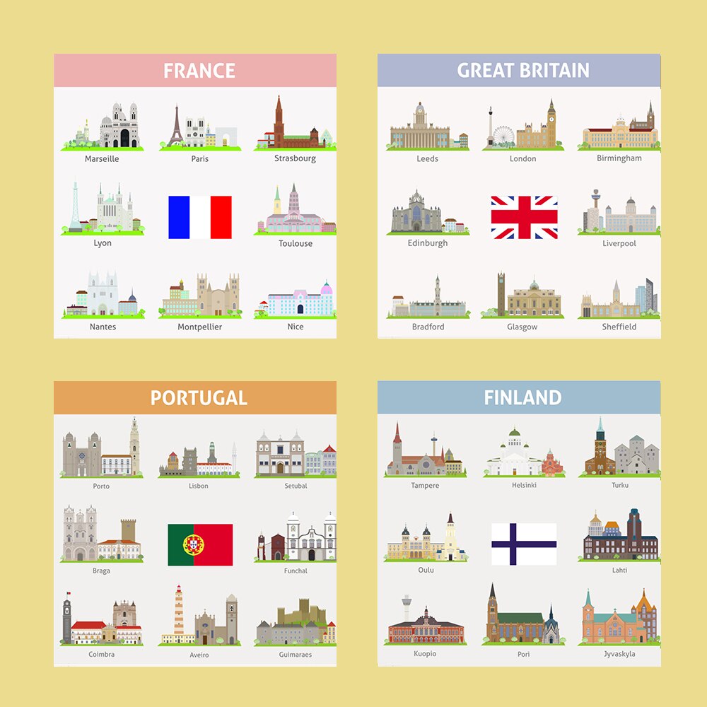 17Pcs/Set Europe City Building Name English Word C... – Grandado