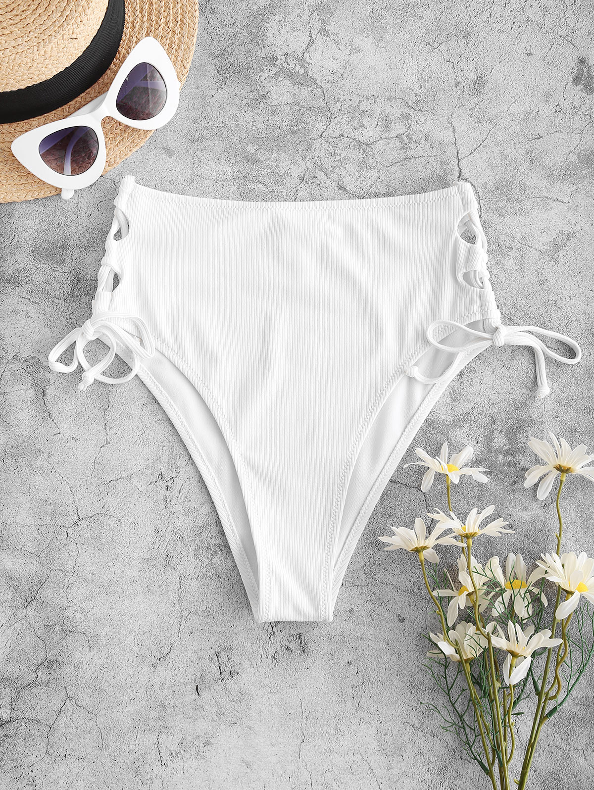 ZAFUL Ribbed Lace Up High Waisted Bikini Bottom Sw... – Grandado