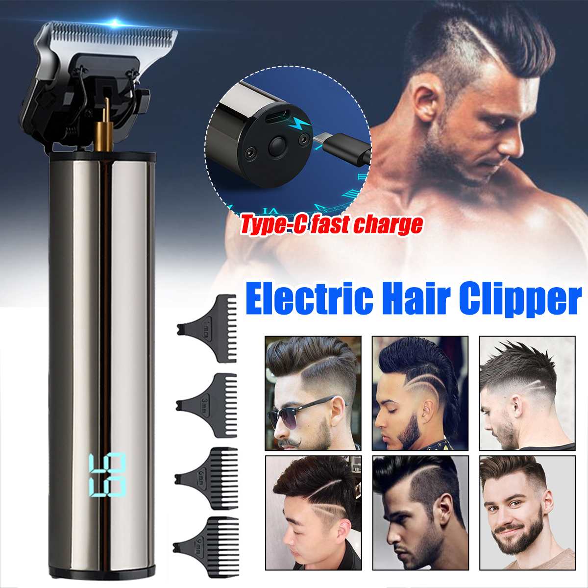 Men LED Display Hair Trimmer R Blade Electric Hair... – Grandado