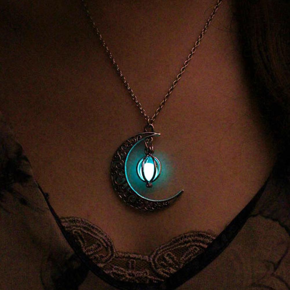 Woman Unique Hollow Moon Birdcage Pendant Luminous... – Vicedeal
