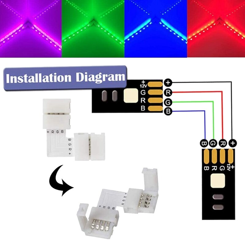 5050 4 Pin Strip Connector Kit, 10mm RGB LED Light... – Vicedeal