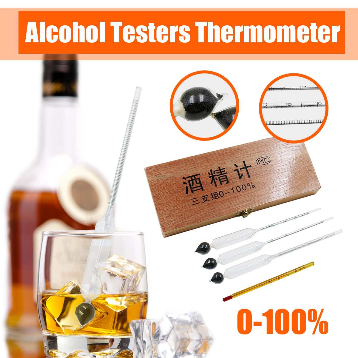 0-100% Alcohol Testers Thermometer Alcohol Meter W... – Vicedeal