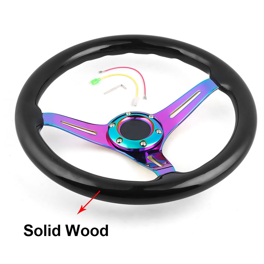 14inch 350mm Steering Wheel Solid Wood Black Steer... – Grandado