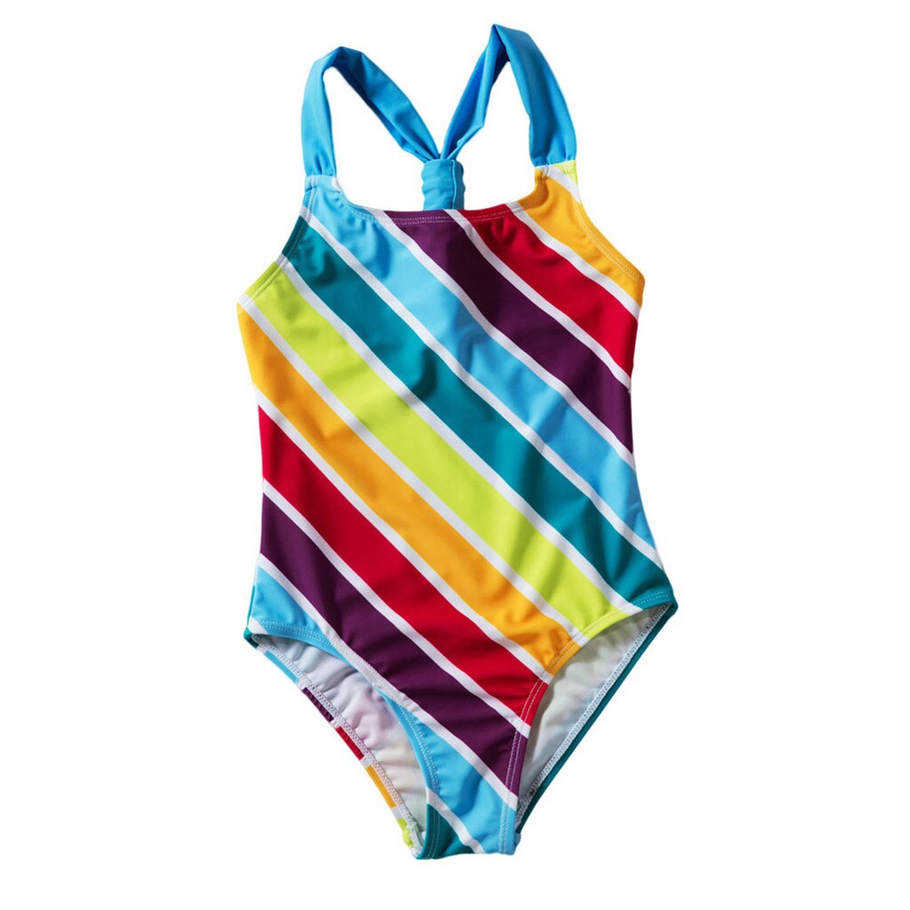 Children Girls Bikini Beach Striped Stitching One-... – Grandado