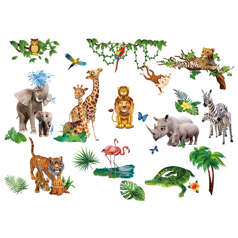 Cartoon Animals Wall Stickers DIY Lion Tiger Monke... – Grandado