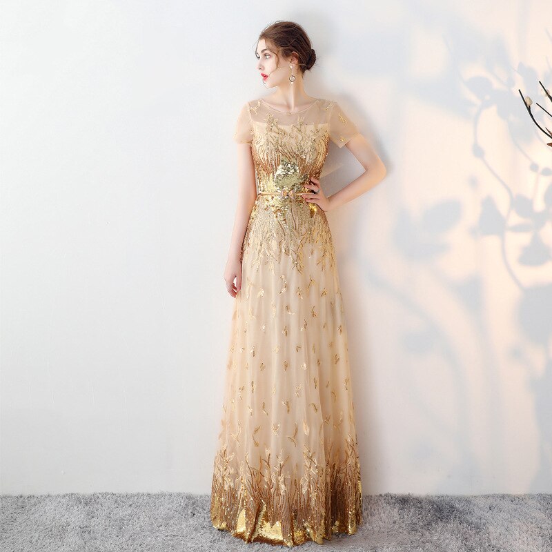 Goud Pailletten Veer Vrouwen Avondjurk Floor Lengt... – Vicedeal