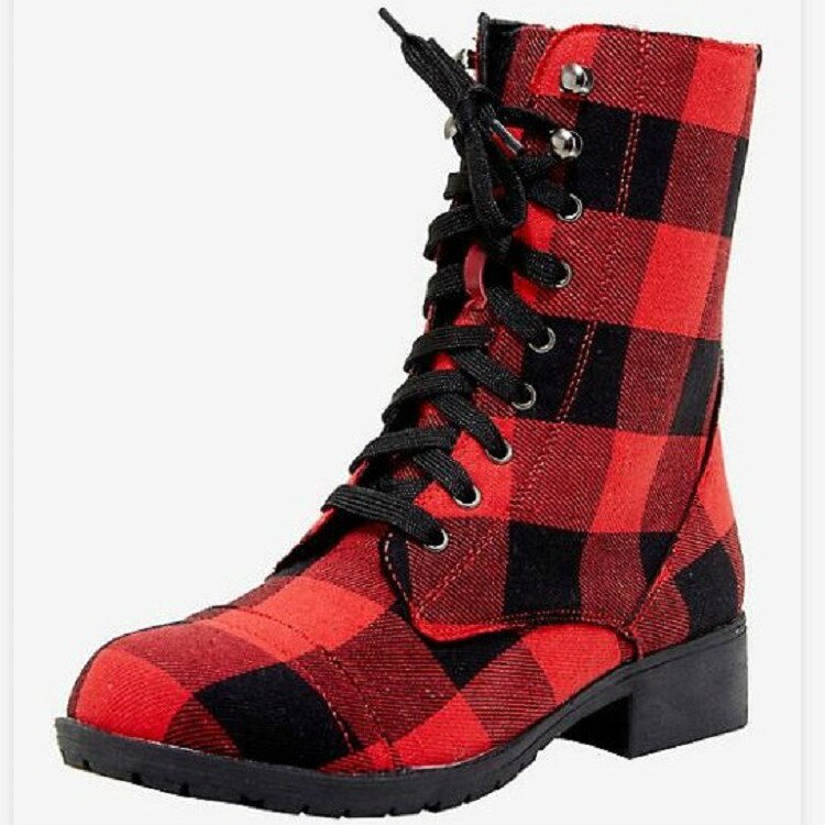 women ankle boots low heels canvas grid shoes shor... – Vicedeal