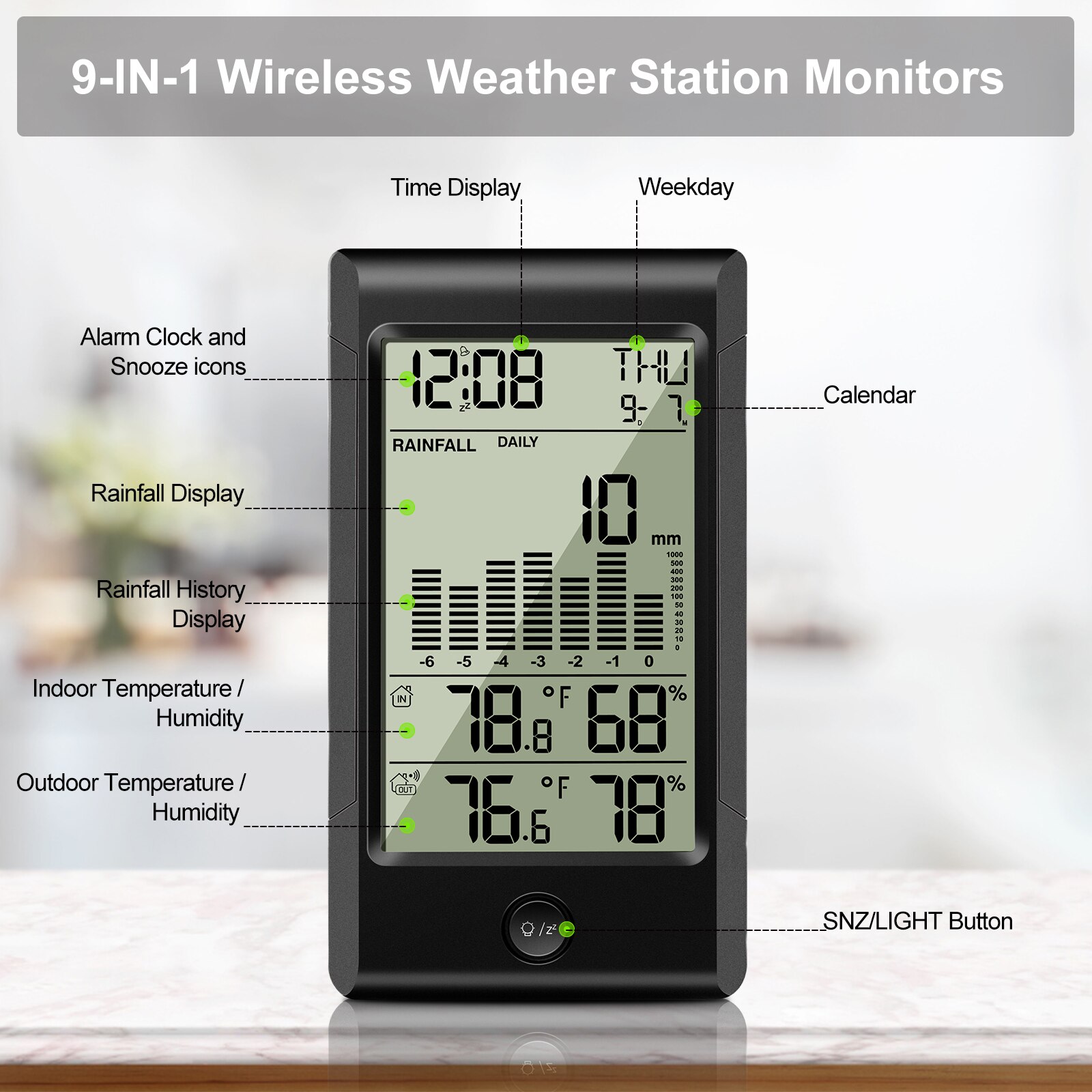 Weather Station Rain Gauge Calendars Alarm Clocks ... – Vicedeal