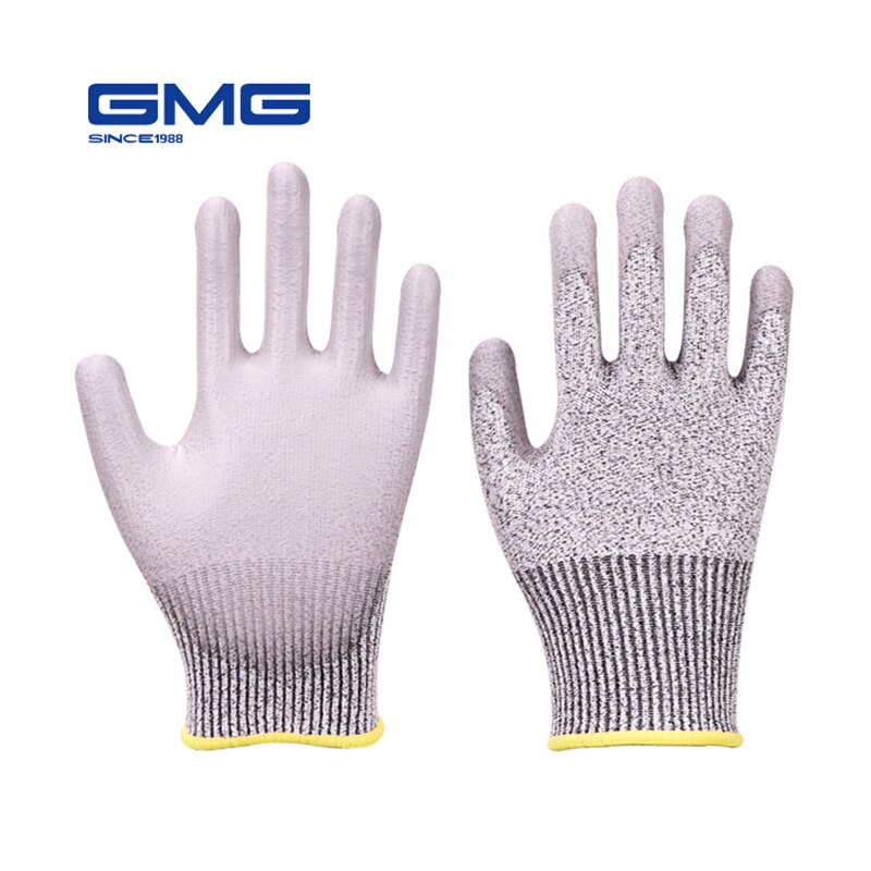 Anti-Cut Gloves Level 5 GMG Grey HPPE Shell PU Coa... – Grandado