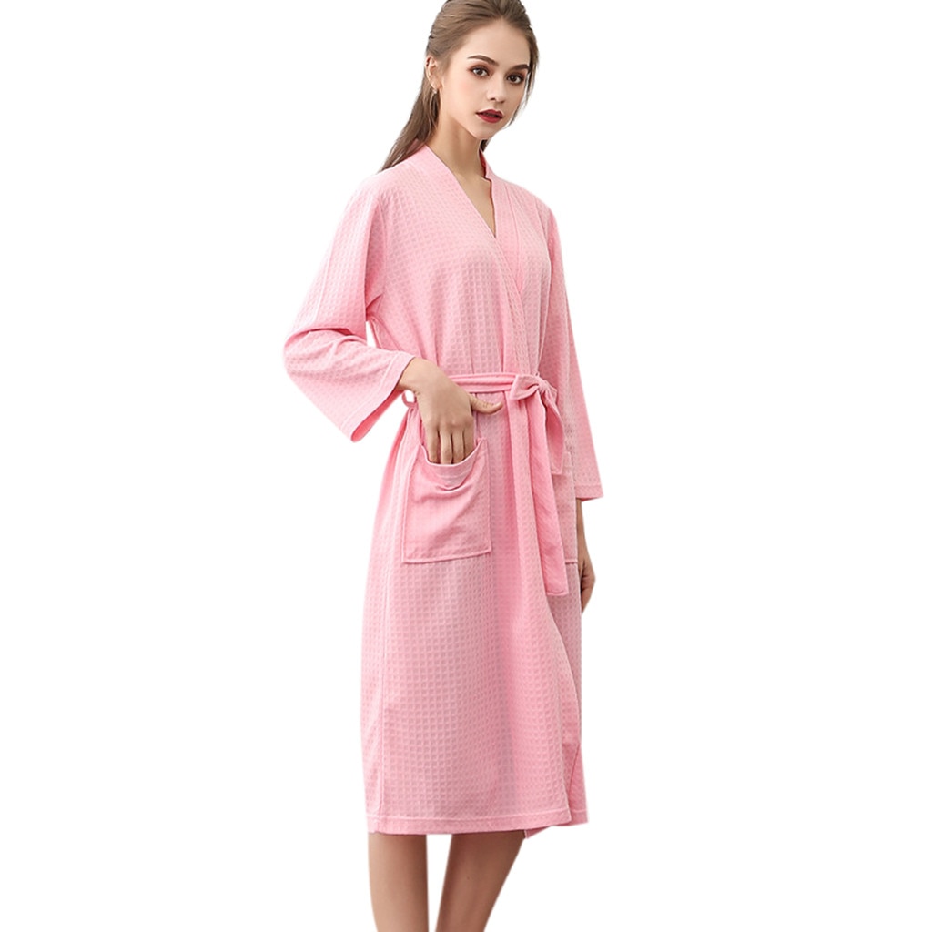 waffle bathrobe solid sleepwear Robe men women bat... – Grandado
