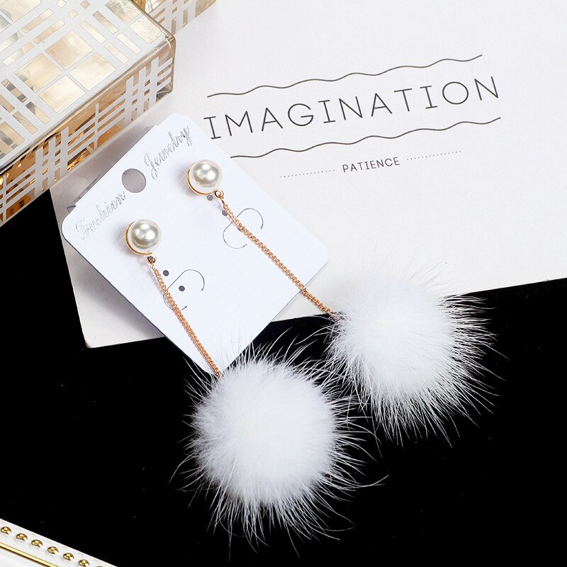 Women Autumn Winter Simple Fur Ball Long Tassel Ea... – Vicedeal