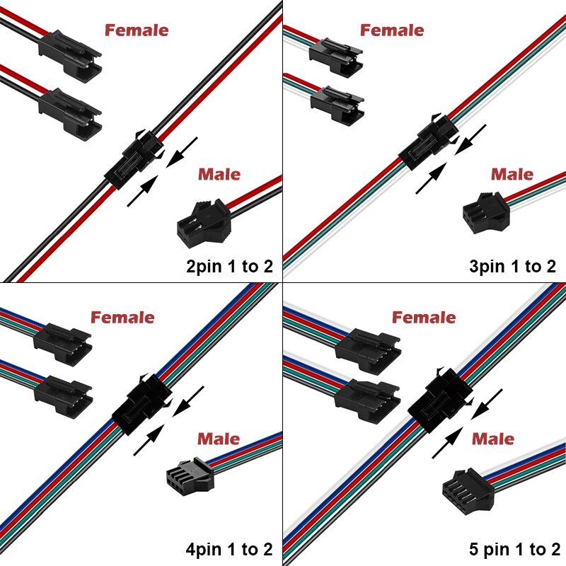15cm 2pin 3pin 4pin 5pin SM LED Connector Extensio... – Vicedeal