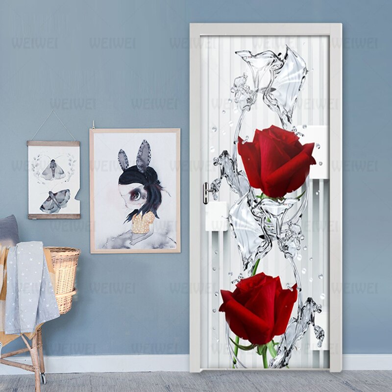 Style 3D Modern Rose Water Drops Door Sticker Mura... – Grandado