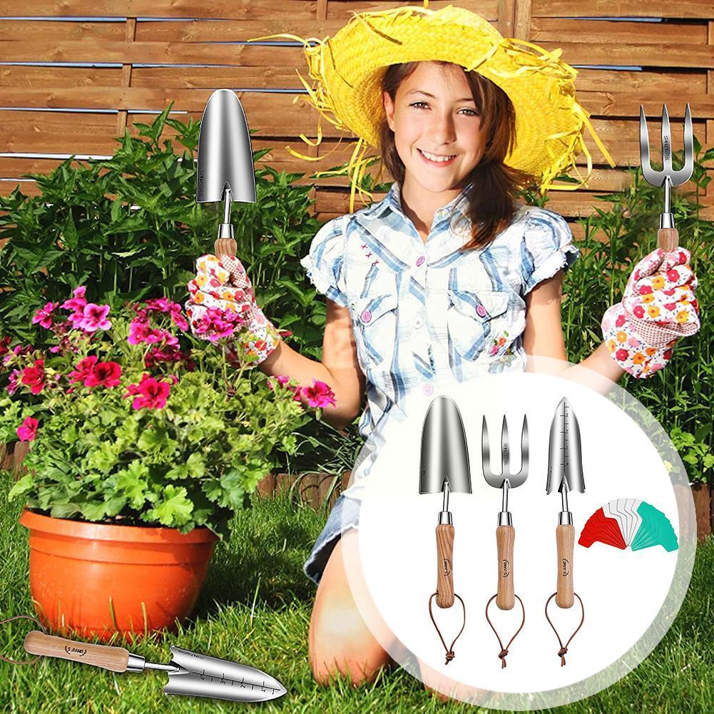 3 Piece Mini Garden Shovel Wooden Handle Garden Ra... – Grandado